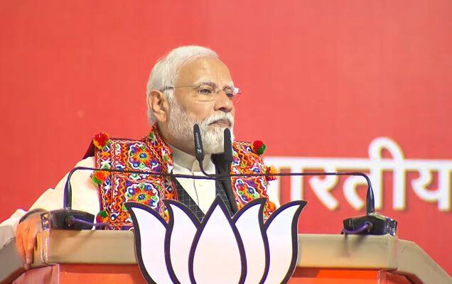 PM Modi addresses a public meeting in Madhya Pradesh’s Barwani